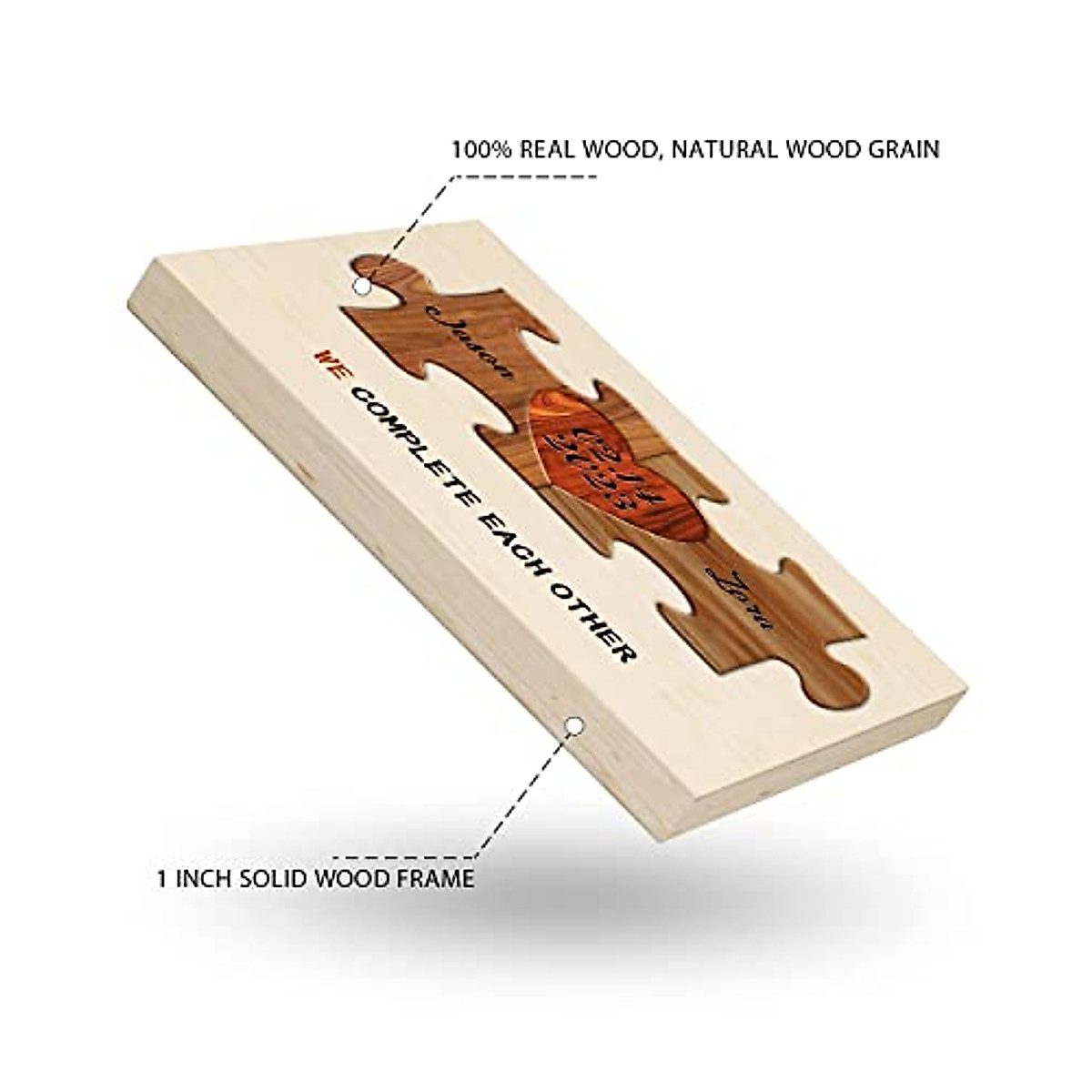 Bohva Personalized Couple Names Sign, Valentines Day Anniversary Wedding Gifts Idea for Him Her, Birthday Gift for Husband Wife Boyfriend Girlfriend, Custom Heart Puzzle Pieces Print On Wood