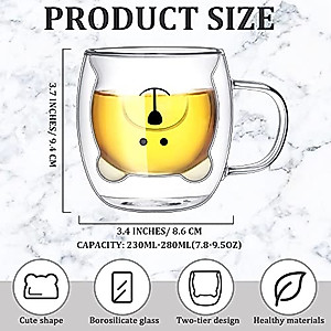 8 Pcs Cute Bear Mugs Bear Tea Cup 8.5 oz Double Wall Glass Milk Coffee Bear Mug with Handle Insulated Glass Espresso Cups Glass Birthday Gift for Women Men Valentine's Day Office