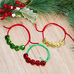 mifengda 30 Pieces Christmas Jingle Bell Bracelets Adjustable Jingle Bell Wrist Band Green Red and Gold Metal Bells Bracelets for Christmas Party Gift