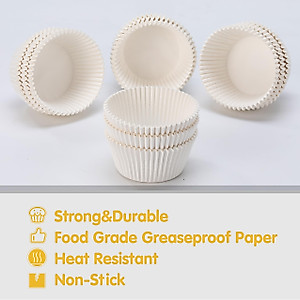 Jumbo Cupcake Liners 300 pcs White Muffin Liners No Smell,Food&Grade,Greaseproof Paper Baking Cups, Cupcake Wrappers For Party,Christmas by GoldenBakeryFamily