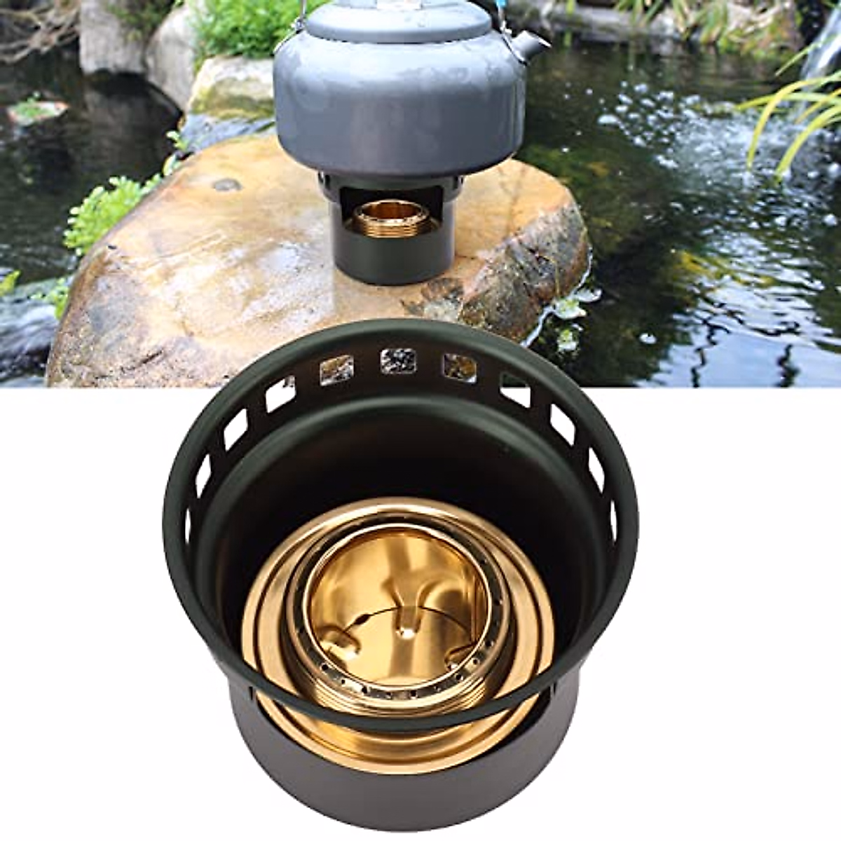 Alcohol Stove, Portable Aluminium Alloy Spirit Burner Easy to Hollow Bracket Sealing Ring with Storage Bag for Teapots(Blackish Green)