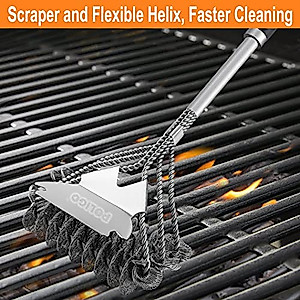 POLIGO 18" Grill Cleaner Brush Safe Grill Brush and Scraper Bristle Free - Stainless Steel BBQ Brush for Grill Cleaning - Wireless Grill Brush with BBQ Scraper for Grill - Gifts for Grill Wizard