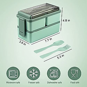 Bento Box Adult Lunch Box, 2 Layer Stackable Bento Lunch Containers for Adult with 3 Compartments, BPA-FREE Bento Lunch Box with Utensil(49 Oz), Leak-Proof Salad Box Microwave Safe Bento Box