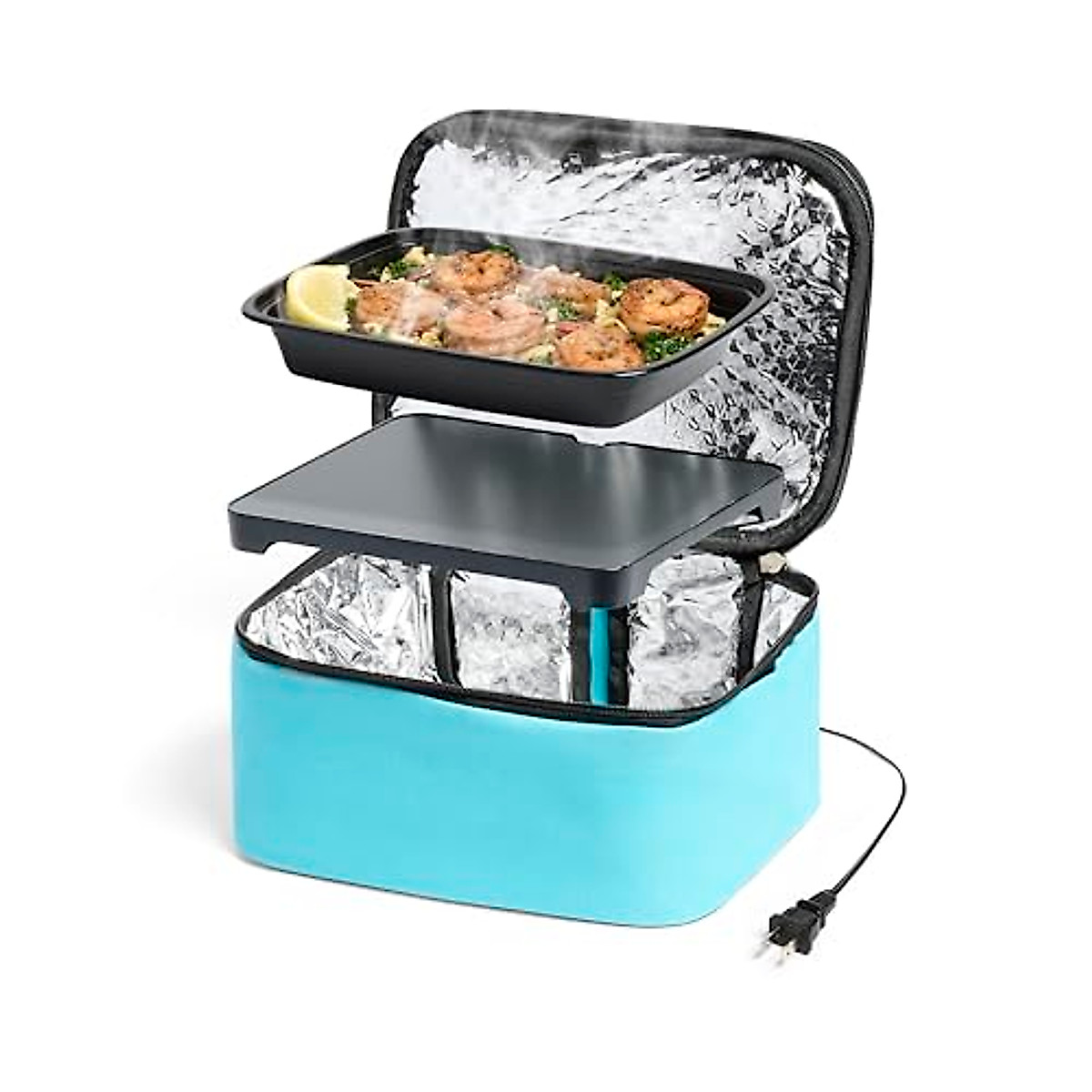 HOTLOGIC Mini XP Portable Electric Lunch Box Food Heater - Expandable Food Warmer Tote and Heated Lunchbox for Adults Work/Car/Home - Easily Cook, Reheat, and Keep Your Food Warm - TEAL - 120V