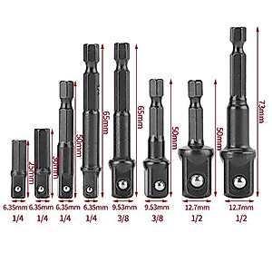 8Pcs 1/4" 3/8" 1/2" Socket Adapter/Extension Set Impact Hex Shank Drill Bits Set for Drill CR-V Quick Change Nut Driver Socket Bit Set Adapters to Use with Drill Chucks or Screw Impact Drivers