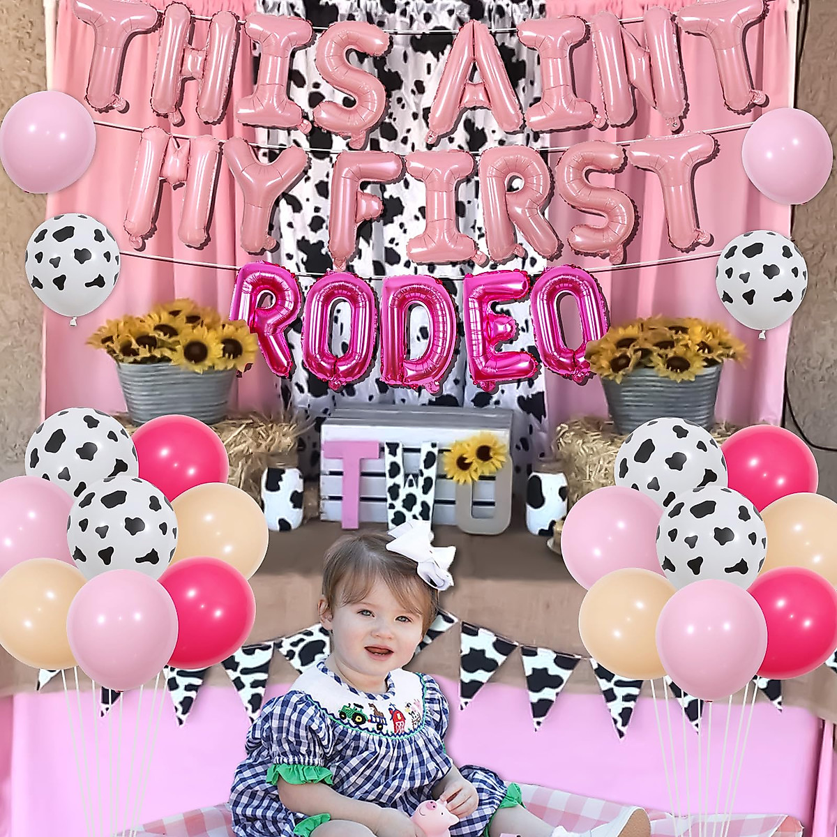 Wonmelody Western Cowgirl 2nd This Aint My First Rodeo Birthday Decorations Girls Pink This Aint My First Rodeo Balloon Banner Retro Horse Balloon Cow Pennant for My Rodeo 2nd Birthday Decoration