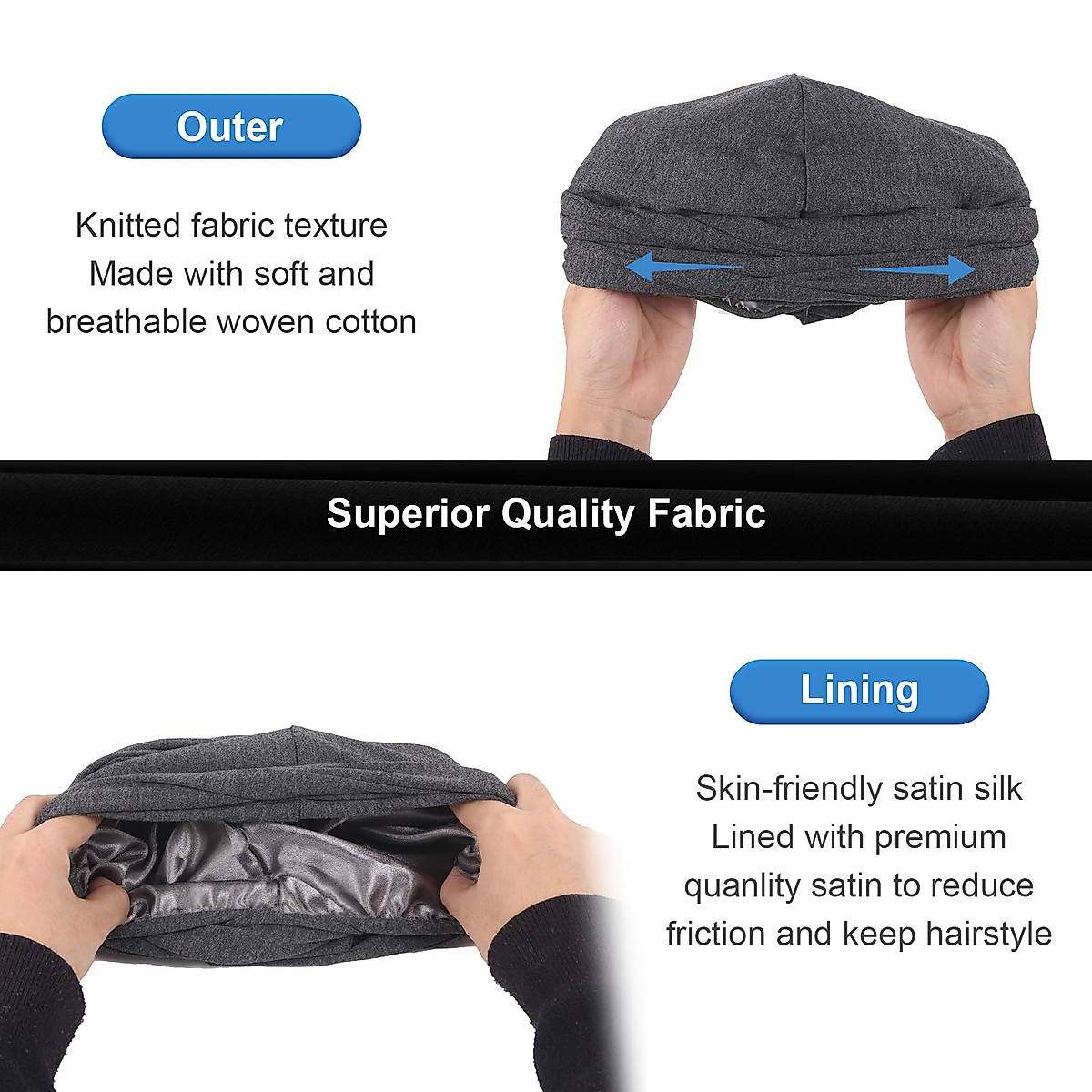 BAGIFT Turban Hat for Men,Silk Satin Lined Halo Turban Head Wrap Skull Cap for Men and Women (White)