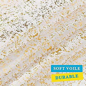 TERLYTEX Gold White Sheer Curtains 2 Panels, Metallic Gold Sheer Curtains 72 Inch Length, Rod Pocket Privacy Sparkle Glitter Gold Sheer Curtains for Living Room, 52 x 72 Inch, 2 Panels, Gold White