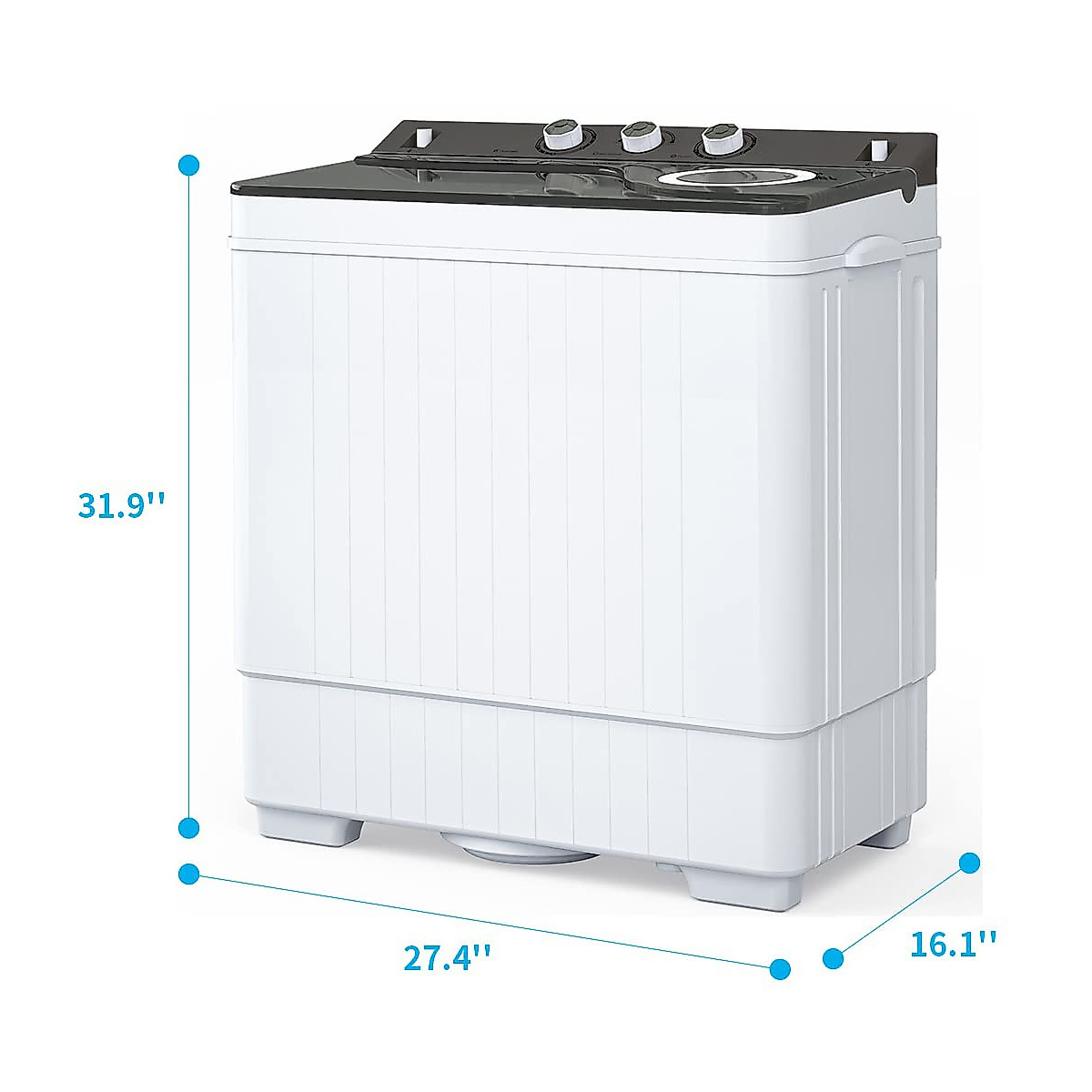Portable Washing Machine, 26lbs Twin Tub Washer Mini Compact Laundry Machine with Drain Pump, Semi-automatic Twin Tube Washer for Apartment, Dorms, RVs, Camping and More (White & Grey)