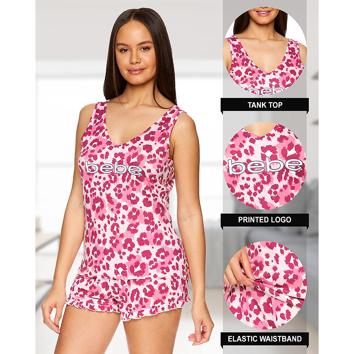 bebe Womens Pajama Set - Tank Top and Lounge Shorts Sleepwear PJ Set (Light Pink, Plus Size 3X)