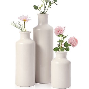 Anndason Set of 3 Ceramic Vase White Vase Set Rustic Ceramic Vase for Home Decor Retro Farmhouse Vase Decorative Vases for Home Decor,Wedding, Party, Restaurant, Garden, Coffee Shop (White-Crack)
