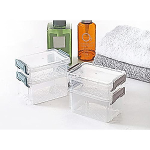 2 Pack Mini Plastic Storage Bin Organizing Container with Lids and Latching Buckles Stackable Nestable Clear Storage Containers Latching Box with Handle for Organizing, Medium and Large(Blue/Grey)