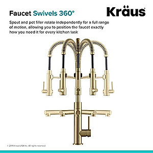 KRAUS Artec Pro 2-Function Commercial Style Pre-Rinse Kitchen Faucet with Pot Filler in Brushed Gold, KPF-1603BG (Pack of 3)