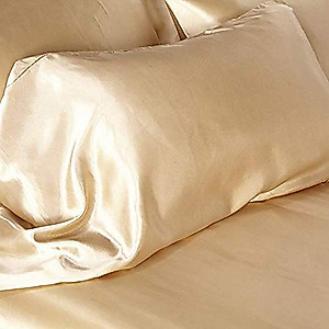 3 Piece Duvet Cover Set (1 Duvet Cover + 2 Pillow Shams) Satin Silk Honeymoon Sexy Luxury 100% Super Soft Microfiber Bedding Collection (Gold, Queen)
