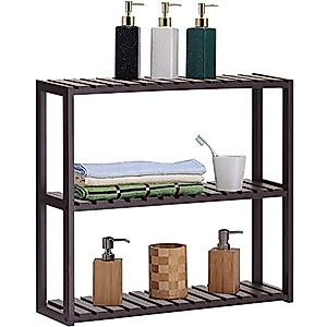 Kinsuite 3-Tier Bathroom Adjustable Multifunctional Bamboo Shelf Layer Rack Wall Mounted Utility Storage Organizer Towel Shelves Kitchen Living Room Holder, Dark Brown