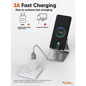 CableCreation 6 inch USB C Cable Short, Short USB to USB C Cable 3A Fast Charging Cable, Braided USB C Male to USB Male Cable for Power Bank, Galaxy S23, iPad Pro iPad Mini S22 S21 Z Flip, etc, Gray