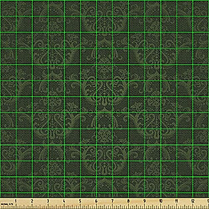 Lunarable Hunter Green Fabric by The Yard, Victorian Damask Rococo Renaissance Swirled Classic Floral Petals Pattern, Decorative Fabric for Upholstery and Home Accents, 2 Yards, Green
