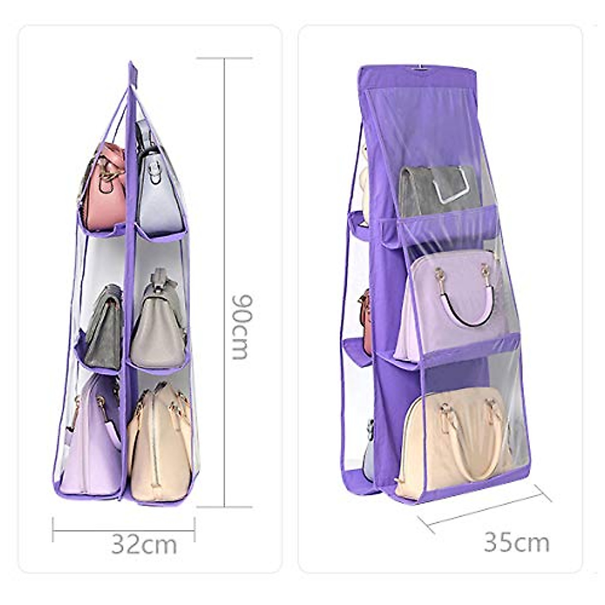 Mistshopy 6 Pocket Hanging Purse Handbag Tote Bag Organizer Storage Bag Foldable Closet Rack Bag Hanger (Grey)