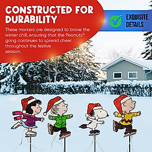 PRODUCTWORKS 12-Inch Peanuts 2D Pre-Lit Yard Art with 40 LED Lights Flat PVC Christmas Pathway Markers with Lucy, Linus, Snoopy and Charlie Brown