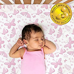 The Peanutshell Pink Butterfly Crib Sheet Set for Baby Girls, 4 Pack
