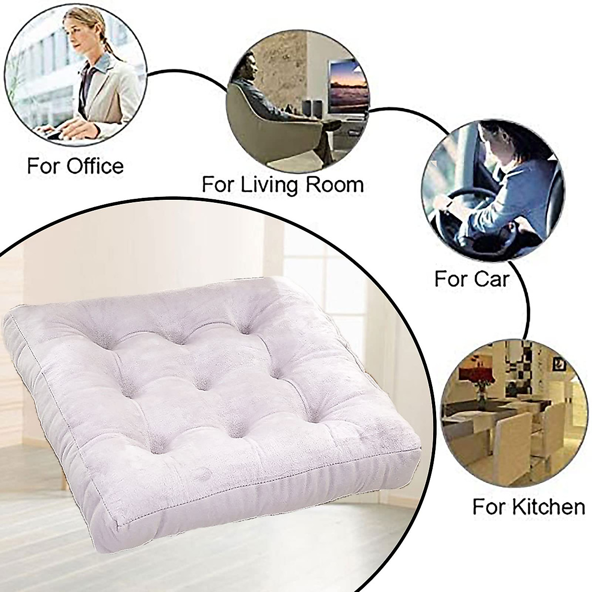 Square Chair Cushions Off-White Dining Room Cushion No Slip Dining Chair Pads Durable Cushion for Office Home or Car Sitting Comfort and Softness (18x18in Set of 4)