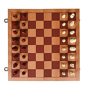 Sterling Games Chess, Checkers, Backgammon Game 3 in 1 Combo Set | 15 inch Wooden Folding Chess Board Game Set for Kids and Adults