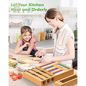 GEYILO Bag Storage Organizer, Storage Bag Organizer, 4 Separate Baggie Organizer, Ziplock Bag Storage Organizer for Kitchen Drawer, Compatible with Gallon, Quart, Sandwich & Snack Variety Size Bags