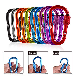 Zalava 2" 10 pcs D-Clip Durable Locking Carabiner Clips Keychain Clip, Spring-Loaded Aluminum Keychain Clip Hook, Screwgate Locking Carabiner Clip Outdoor, Indoor, or Dog Leash Round