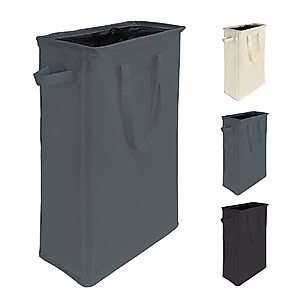 24Inch Slim Large Laundry Basket Collapsible Fabric Laundry Hamper Out Carrying Laundry Bag Tall Thin Dirty Laundry Hamper Basket Home Corner Bin（Grey）