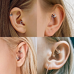 Drperfect 8MM Septum Rings 16G Daith Earrings Piercing Jewelry Surgical Stainless Steel CZ Opal Septum Clicker Rings Alien Bat Septum Hinged Segment Nose Rings Cartilage Helix Tragus Hoops