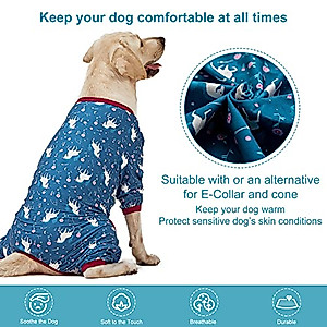 LovinPet Large Dog Pet Shirt - Undershirt for Dog Coats, Anti Licking, Pet Anxiety Relief Onesie, Floral Pony Navy Print, Large Breed Dog Clothes, Large Dog Jammies, Pet PJ's/Large