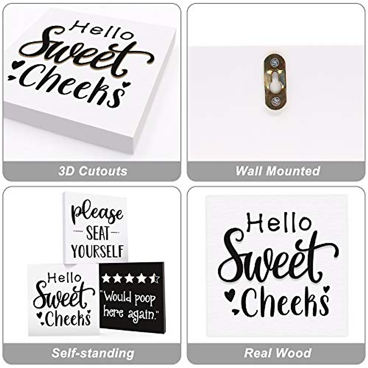 Zingoetrie Funny Bathroom Signs(Set of 3), Farmhouse Bathroom Wooden Wall Decor Restroom Humor Sayings Freestanding Quarter Bathroom Mini Blocks Decorations