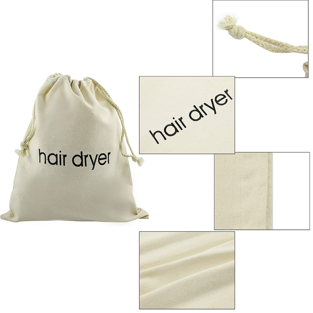 Trounistro 2 Pack Hair Dryer Bags Drawstring Bag Big Cotton Hairdryer Bag (Color 1)