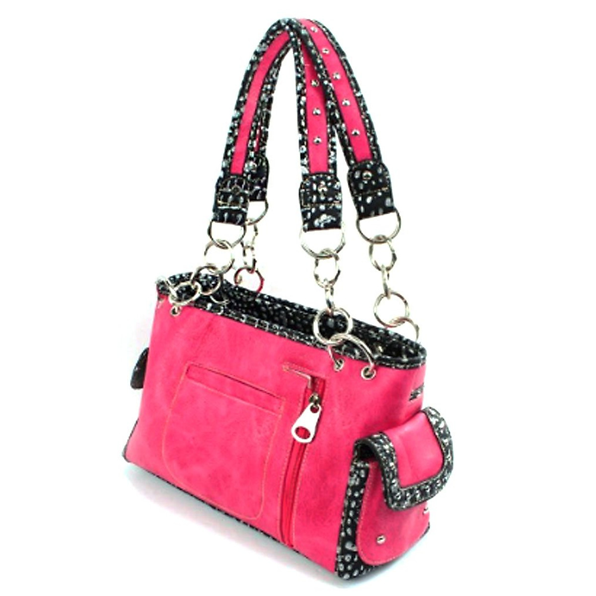 Zzfab Embroidered Concealed Carry Rhinestone Studded Skull Purse Pink