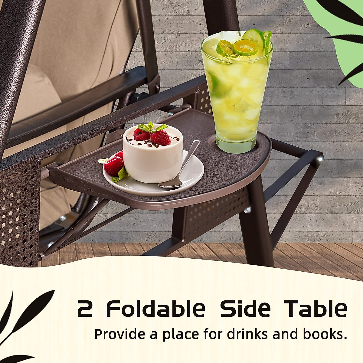 YOLENY 71in Outdoor Porch Swing with Hardtop, 3 Seat Patio Swing with 2 Side Cup Holder, Convertible Backrest Swing Bed with Cushion, 2 Pillows for Front, Porch, Lawn