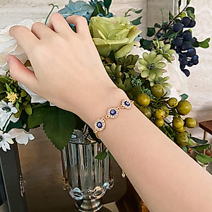 QUPIVA 4 Pack Evil Eye Bracelets Pack for Women 14K Gold Plated Blue Evil Eye String Protection Bracelet Aesthetic Jewelry