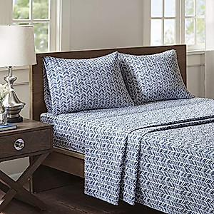 Madison Park - MPE20-469 Essentials Sheet Set Printed Ultra Soft, Full, Navy