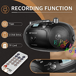 Retekess TR630 CD and Cassette Player Combo, Portable Boombox AM FM Radio, Bass Boost Speakers, Recording Transcription, USB, Micro SD, LCD Display for Family