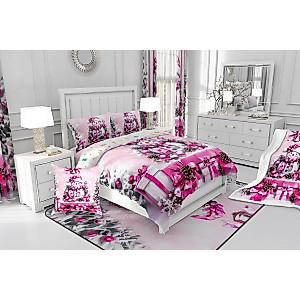 Feelyou Merry Christmas Tree and Snowman Bedding Set Full Size Xmas Pink Duvet Cover Girls Bedroom Decor Snowflake Comforter Cover Set Women Men Bow Bedspread Cover with 2 Pillow Case,No Comforter