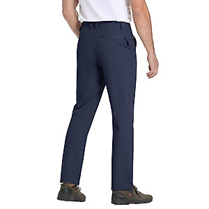 TACVASEN Men's Navy Blue Pants Hiking Pants Water Resistant Golf Pants Stretch Waist Quick Dry Travel Pants Lightweight Work Pants with Zipper Pocket