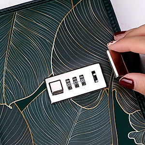 CAGIE Journal with Lock Combination Digital 224 Pages Lockable Secrets Diary, Printed Leaves Design Locking Journal for Adults, 5.1 x 7.4 Inch, Green