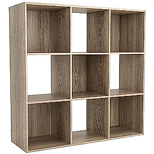 JupiterForce 9 Cubes Bookcases Storage Organizer, 3-Tier Wooden Open Bookshelf Cabinets with Removable Back Panels for Home, Bedroom, Living Room(Natural)