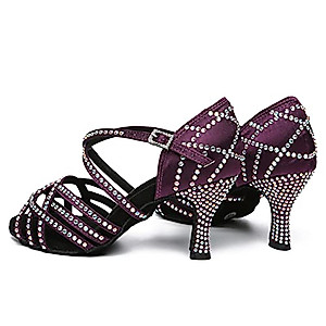 SWDZM Women's Latin Dance Shoes Rhinestone Ballroom Salsa Chacha Professional Performance Practice Dancing Shoes,L483-Purple-7.5,US 8