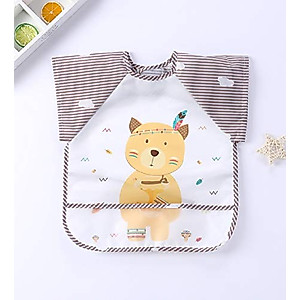 PandaEar (3 Pack Short Sleeve Lower Pocket Waterproof Bibs|Baby Infant Toddler 12-48 Months (Multi-Color 1)