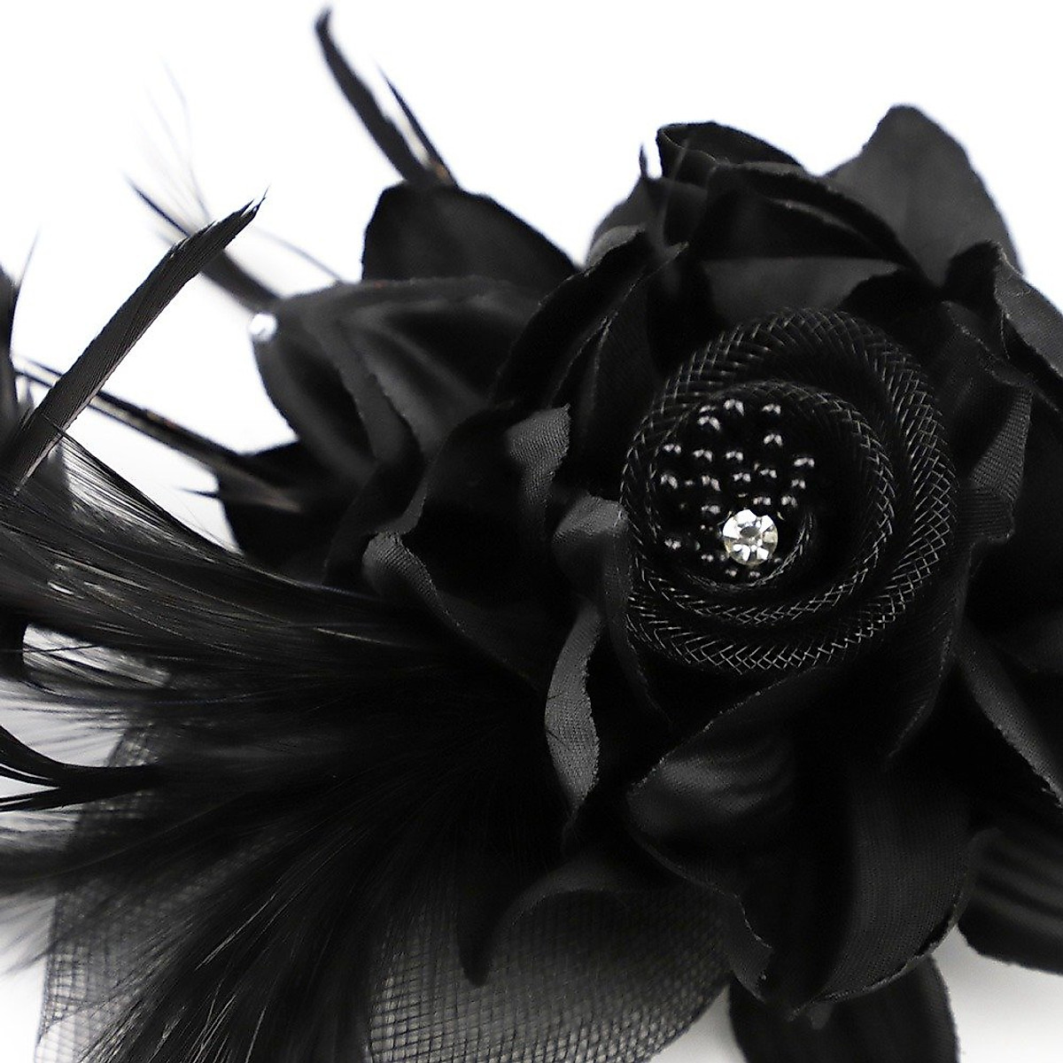 Song Qing Women's Fascinator Feather Flower Hair Clip Pin Brooch Corsage Bridal Hairband Derby Hat Cocktail Party Wedding (Dark Black)