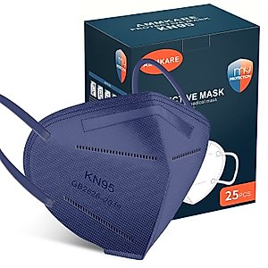 ammkare KN95 Face Masks 25 PCS for Adults 5-Ply Breathable and Comfortable Filter Safety Mask for Women Men Navy Blue