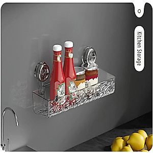 YLBUH Raidley No Drill Clear Wall Caddy, No-Drill Clear Wall Caddy Suction Cup Removable Storage,Suction Caddy For Bathroom,Acrylic Wall Mounted Shower Caddy, Clear, for Bathroom, Kitchen (White-B)