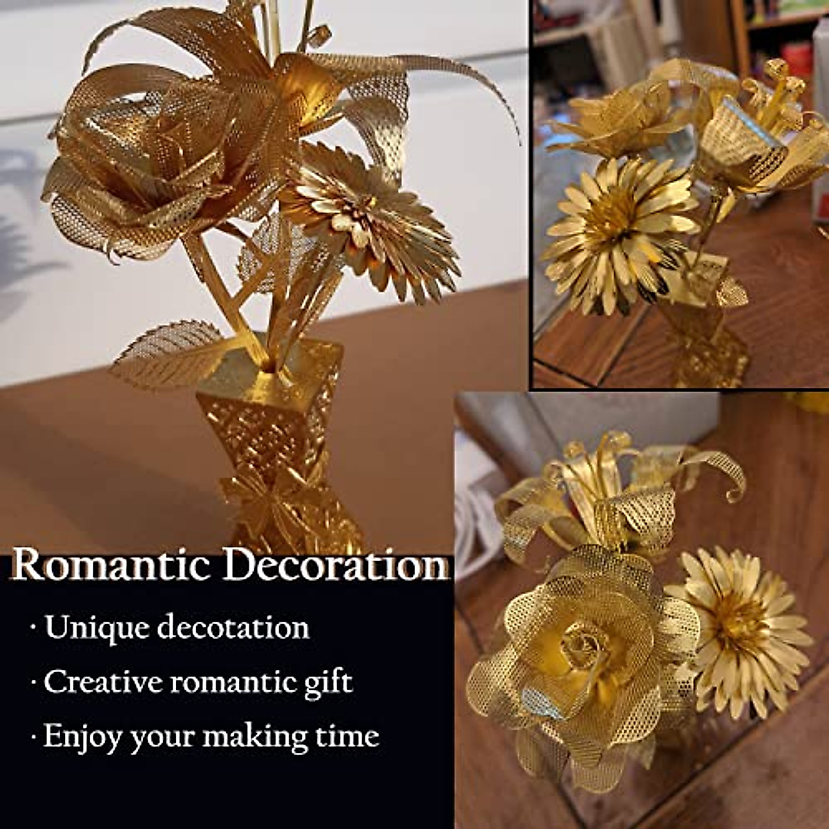 Microworld 3D Metal Puzzle, Romantic Golden Flower Metal Models Kits, DIY Gift 3D Puzzle for Adults, Beginner Assembly Puzzle, Home Decor Art Craft Unique Gifts for Her…