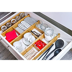 ecozoi Bamboo Drawer Divider Organizers, Set of 6 Dividers with 8 Connectors for Flexible Organizing