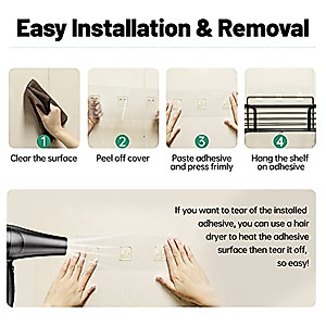 Shower Caddy Basket Shower Racks for Inside Shower Shelf with Soap Dishes and 5 Hooks, 304 Stainless Steel No Drilling Traceless Adhesive Bathroom Storage Organizer, 2 Pack, Black